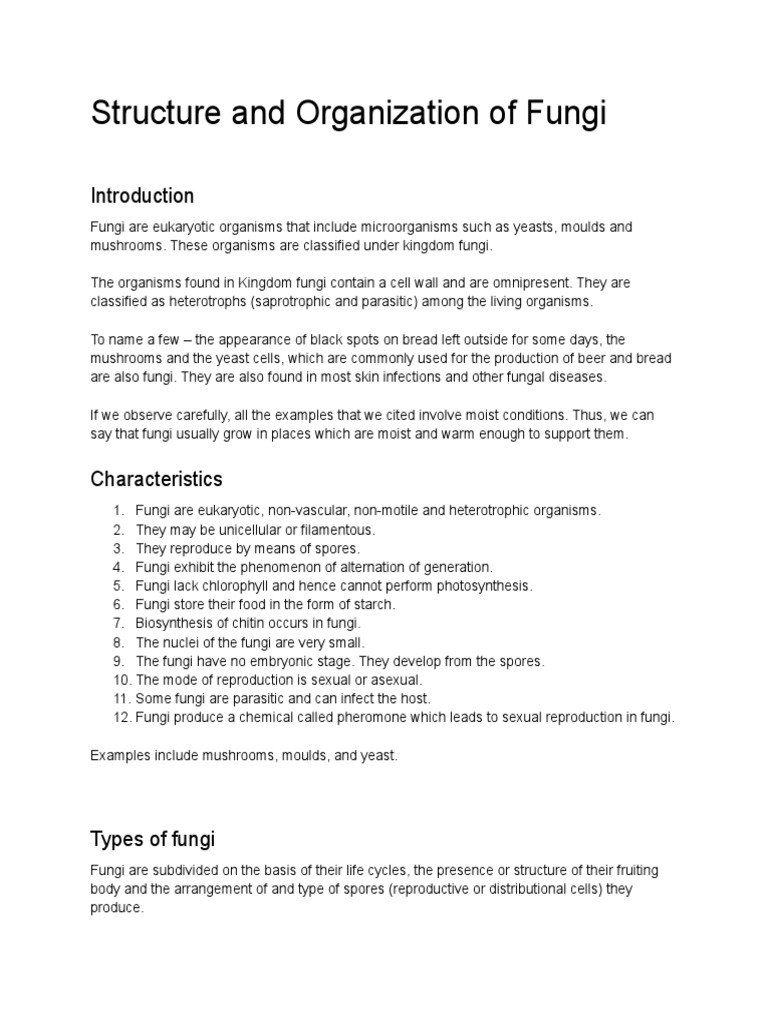 Structure and Organization of Fungi | PDF | Fungus | Mold