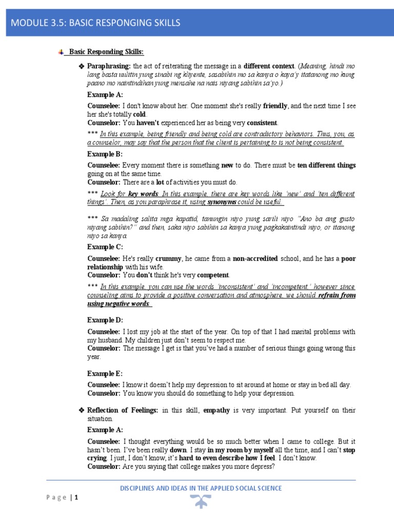 Module 3.5 Basic Responding Skills | PDF | Disciplines | Social Sciences