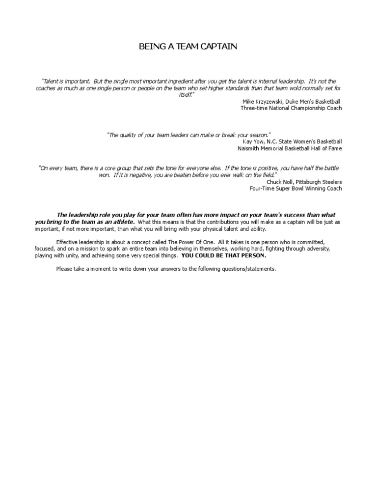 Being a Team Captain | Leadership | Leadership & Mentoring