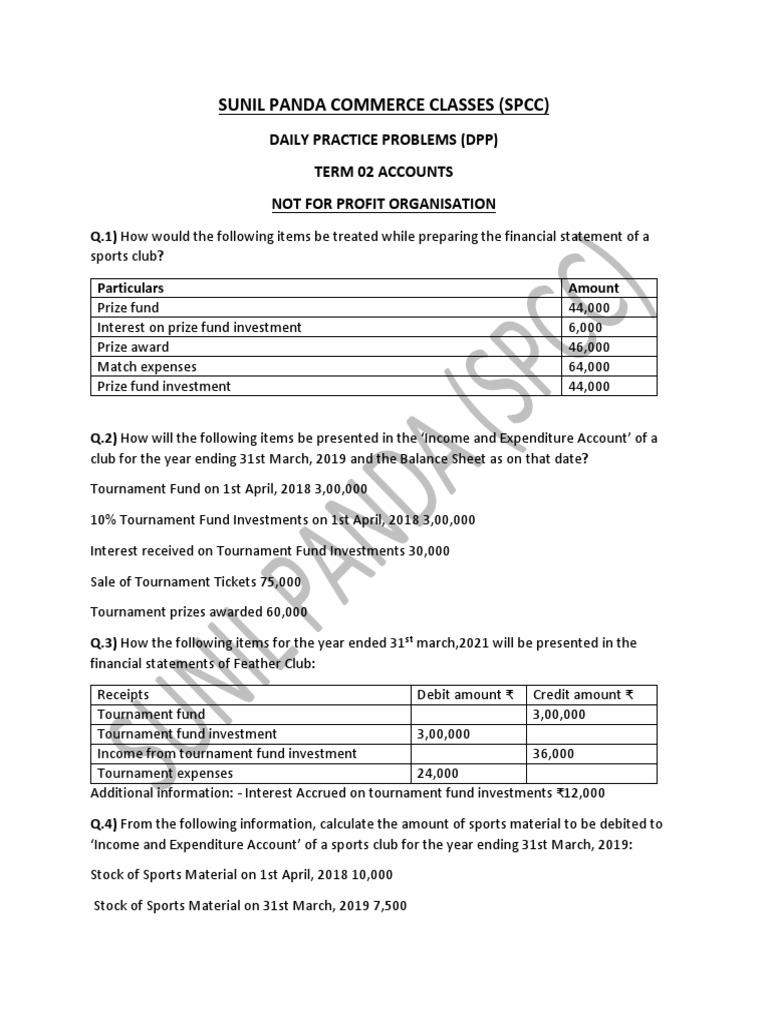 Sunil Panda Commerce Classes (SPCC) : Daily Practice Problems (DPP) Term 02 Accounts Not For ...