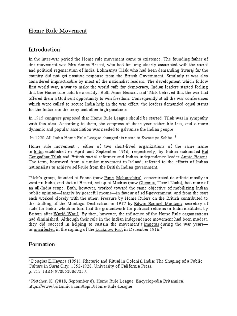 Home Rule Movement | PDF | Bangladesh–United Kingdom Relations ...