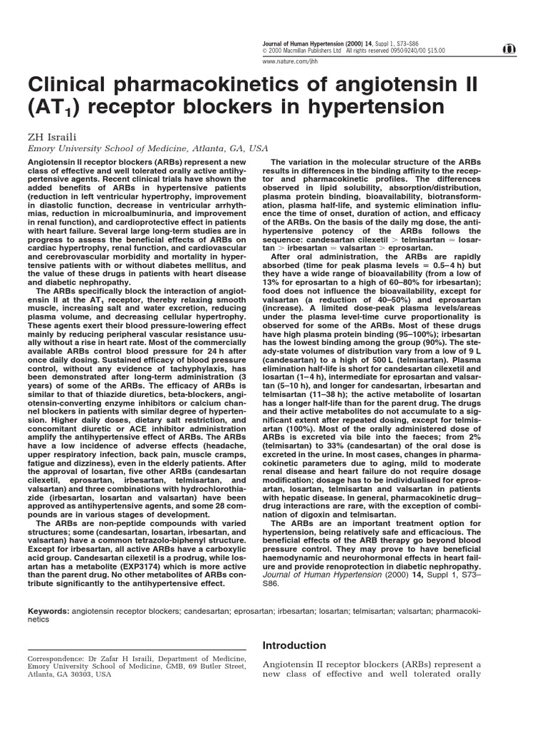 Clinical pharmacokinetics of ARBs in hypertension | PDF | Hypertension ...