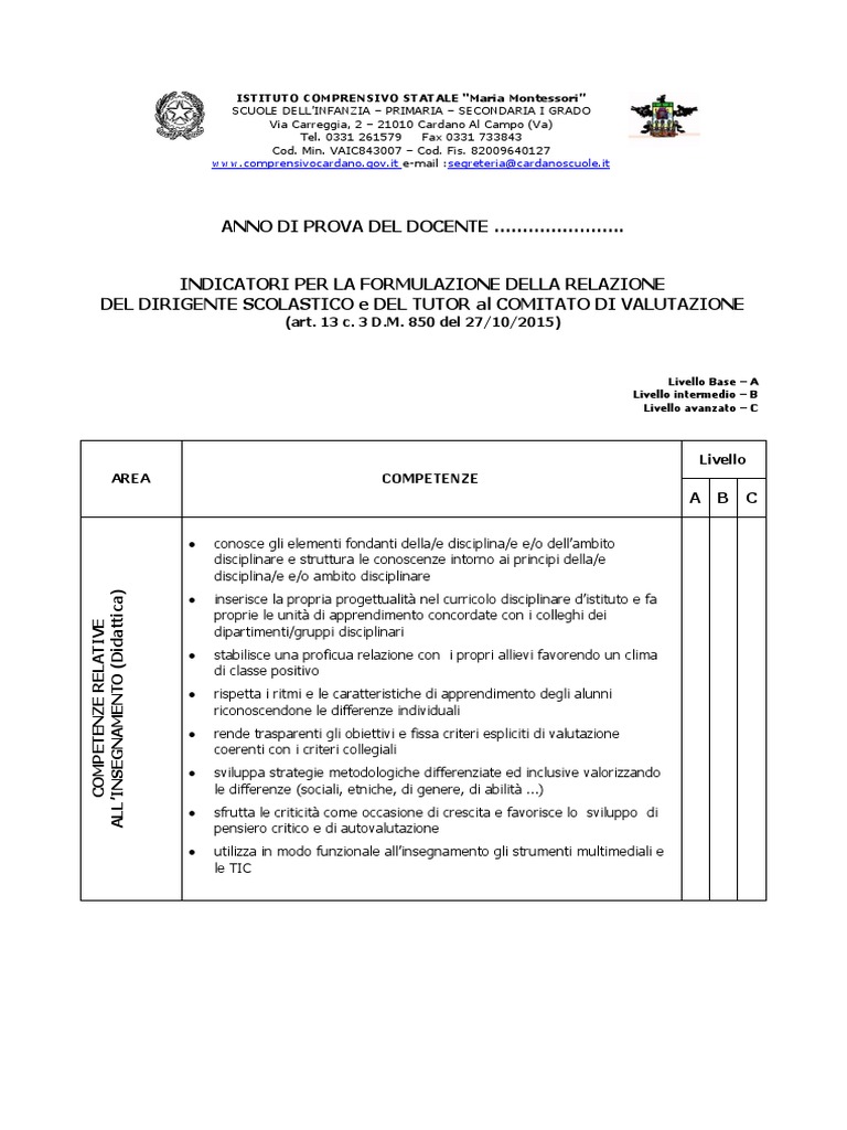 ALLEGATO 1 Modello Relazione Tutor Di Docente in Anno Di Prova | PDF