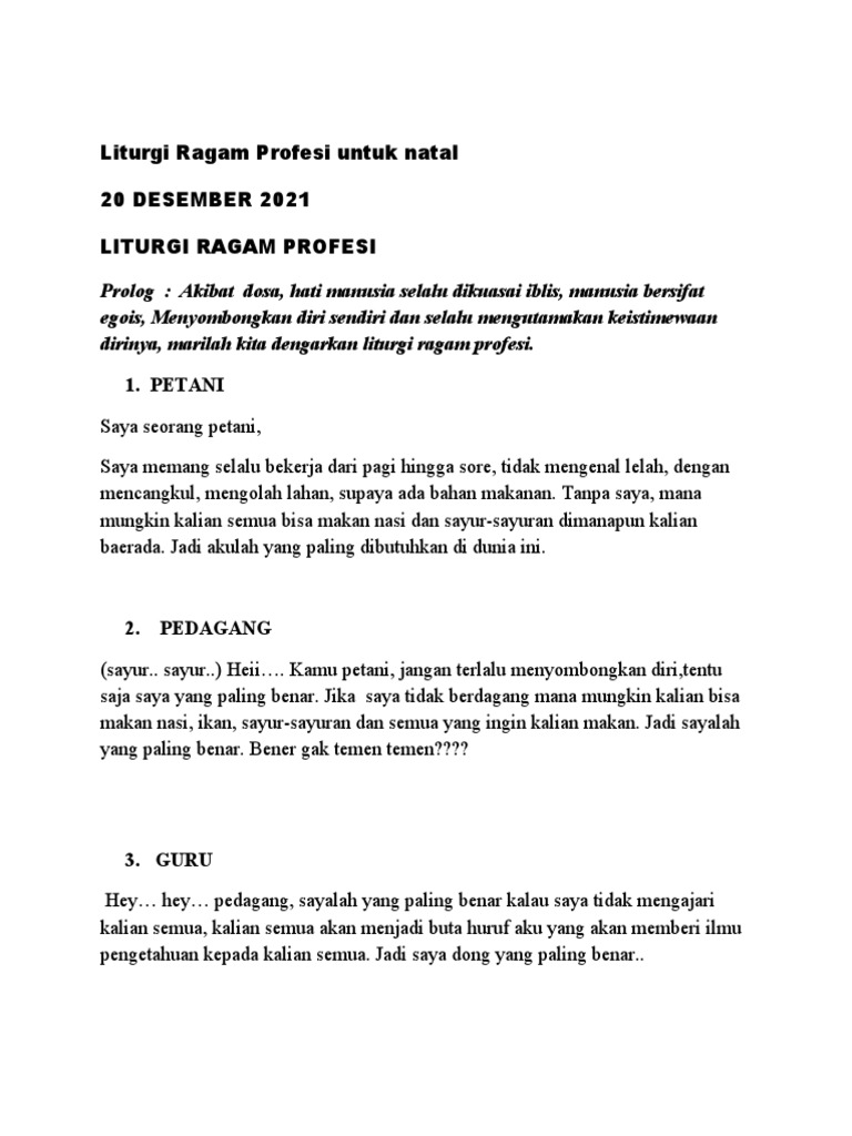 Liturgi Ragam Profesi Untuk Natal | PDF | Pengembangan Diri