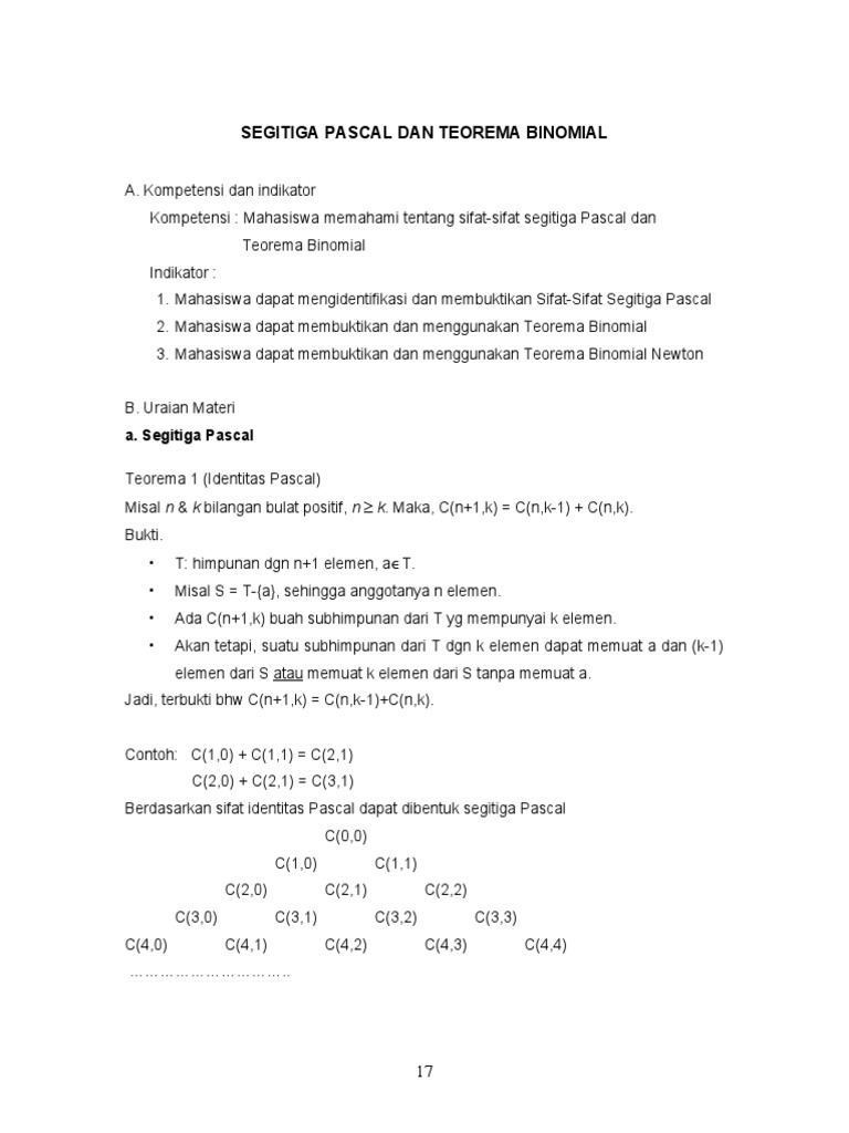 Segitiga Pascal Dan Teorema Binomial | PDF