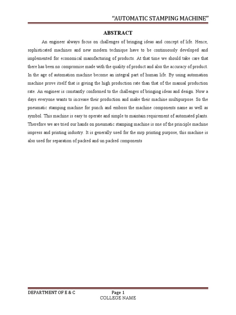 Automatic Stamping Machine | PDF | Automation | Machines
