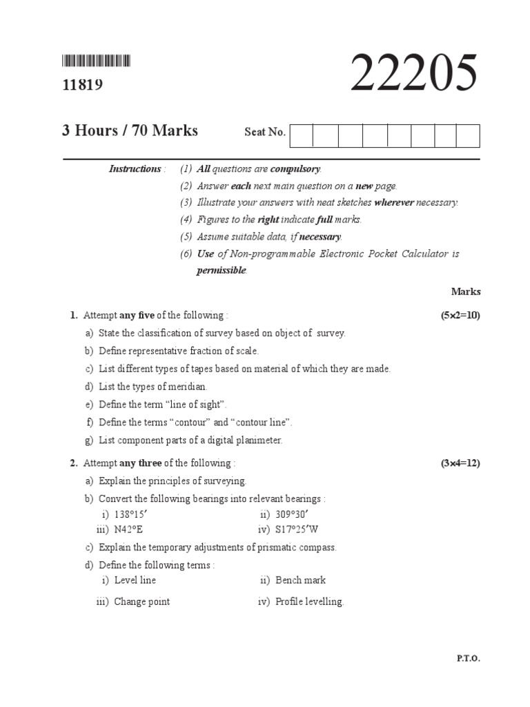 Surveying Question Paper 22205 | PDF | Surveying | Metrology
