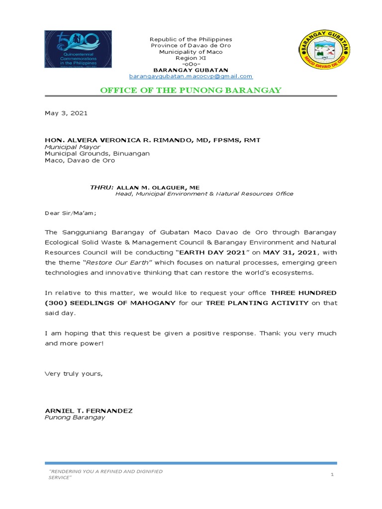 Letter Request Tree Planting Seedlings | PDF