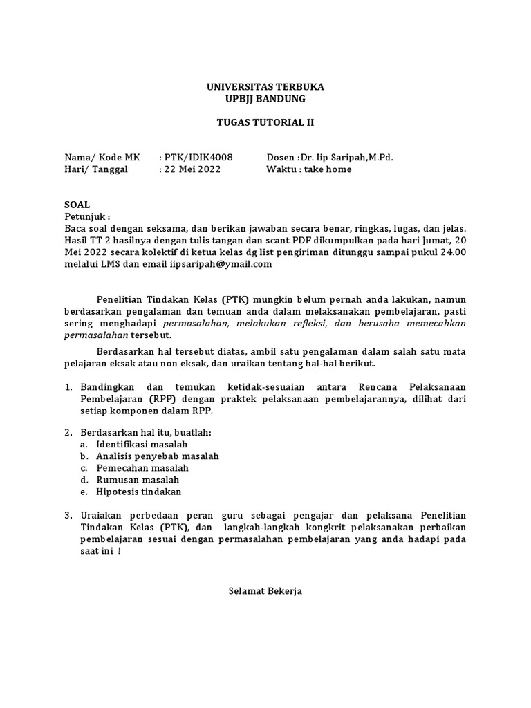 Naskah Soal TT 2 - PTK - 2022.1 | PDF