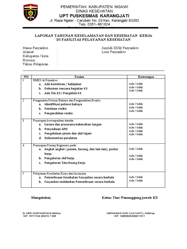 Format Laporan K3 Tahunan | PDF