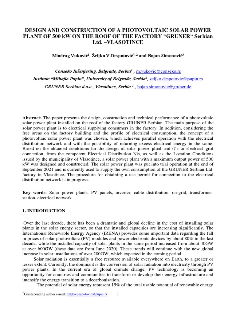 Design and Construction of A Solar Power Plant of 500 KW On The Roof of ...