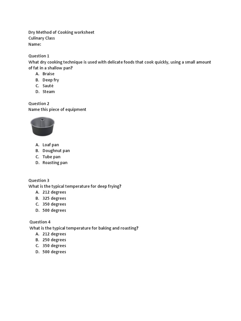 Dry Method of Cooking Worksheet | PDF | Roasting | Cooking