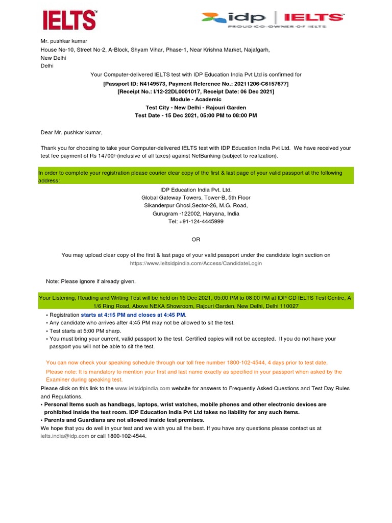 Ielts Idp | PDF | International English Language Testing System | Receipt