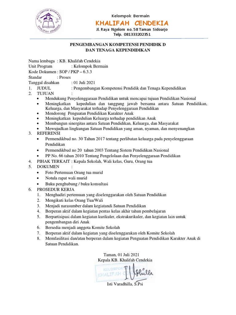 SOP Keterlibatan Orang Tua | PDF SOP Keterlibatan Orang Tua | PDF