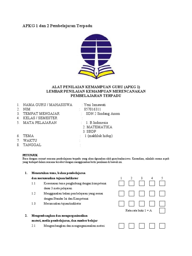 APKG 1 Dan 2 Pembelajaran Terpadu Lagii | PDF