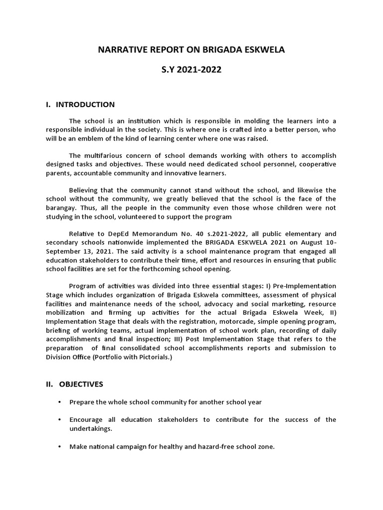 Brigada Eskwela Clean-Up Report | PDF | Classroom