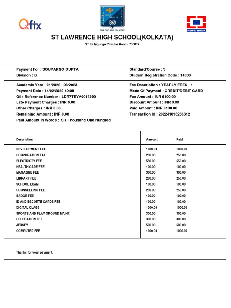 Qfix Payment Consolidated Fee Receipt | PDF