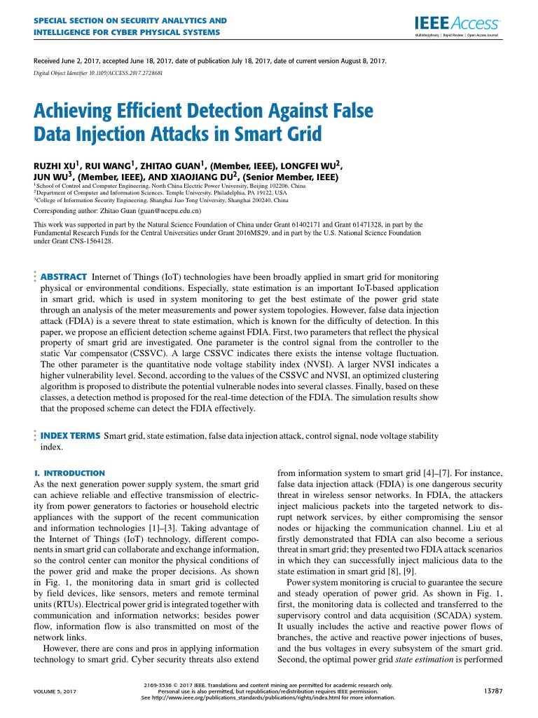 Achieving Efficient Detection Against False Data Injection Attacks In Smart Grid Pdf Smart
