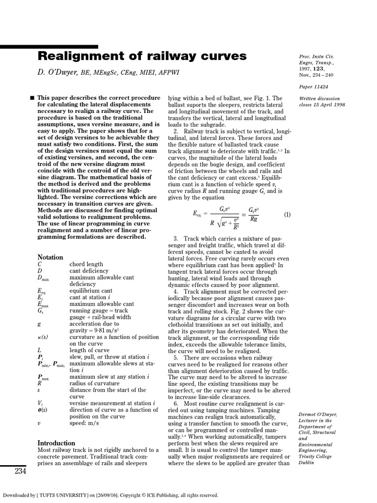 Realignment of Railway Curves | PDF | Mathematical Optimization | Equations