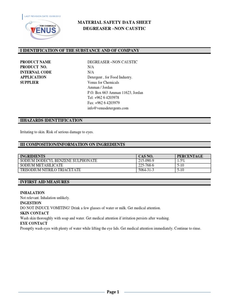Degreaser - Non Caustic | PDF | Water | Personal Protective Equipment