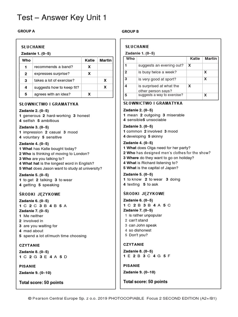 Test - Answer Key Unit 1: Group A Group B | PDF