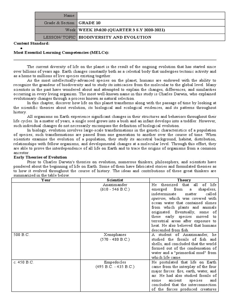 Module Format | PDF | Evolution | Life