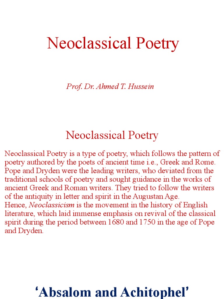 Neoclassical Poetry: Prof. Dr. Ahmed T. Hussein | PDF | John Dryden ...
