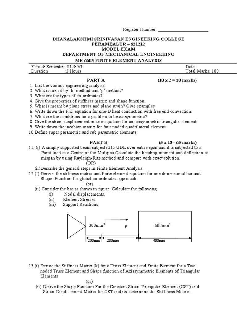 Model Set 2 Fea | PDF | Finite Element Method | Matrix (Mathematics)