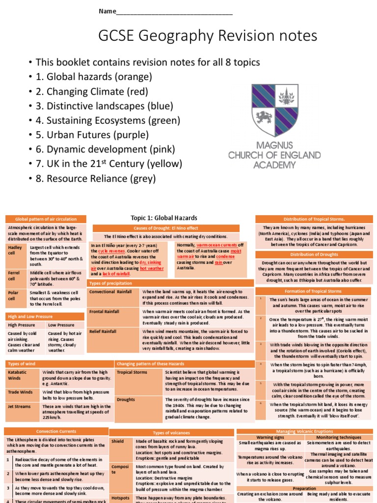 GCSE Geography Revision Notes PDF Volcano Climate Change, 58% OFF