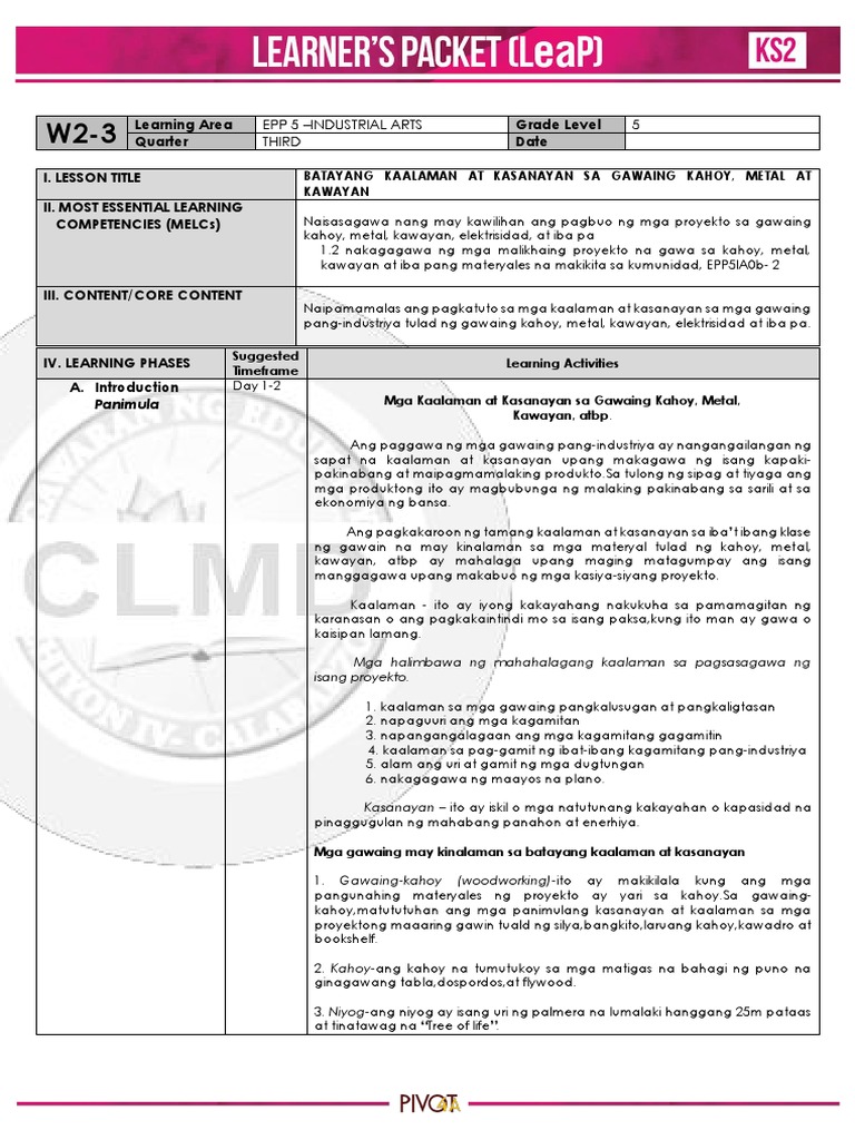 Epp 5 - Industrial Arts 5 Third | PDF