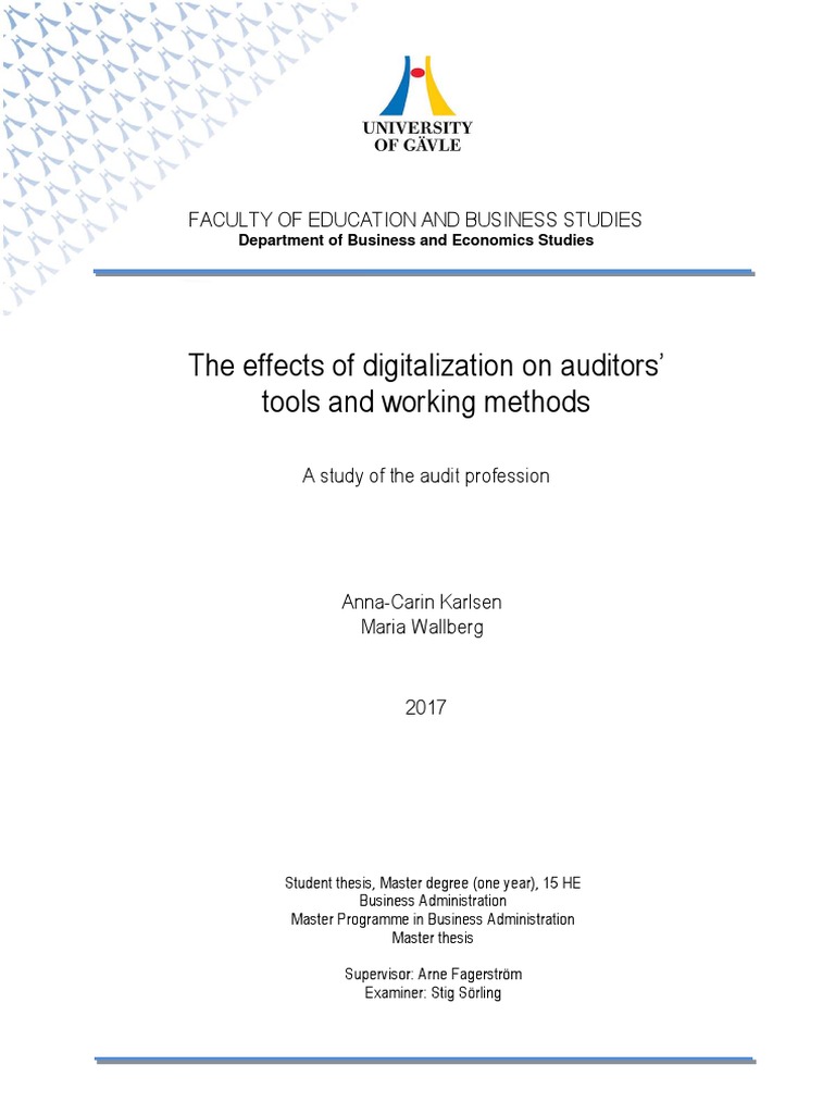 The Effects of Digitalization On Auditors Tools and Working Methods ...