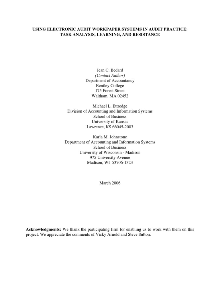 Using Electronic Audit Workpaper Systems in Audit Practice Task Analysis, Learning, and ...