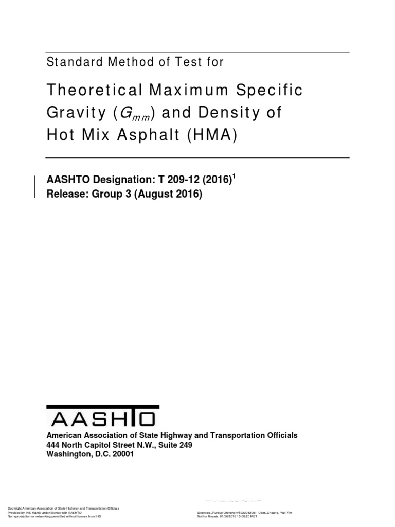 Theoretical Maximum Specific Gravity and Density of Hot Mix Asphalt ...