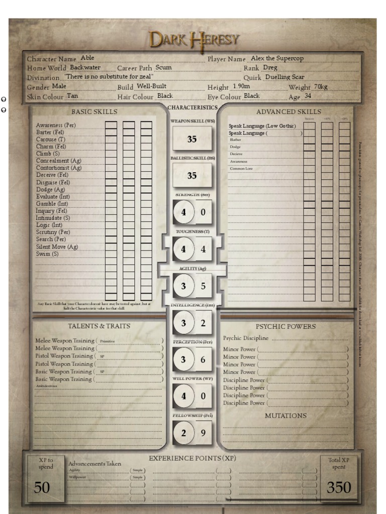 Dark Heresy - Character Sheet Proper | PDF | Projectiles | Firearms