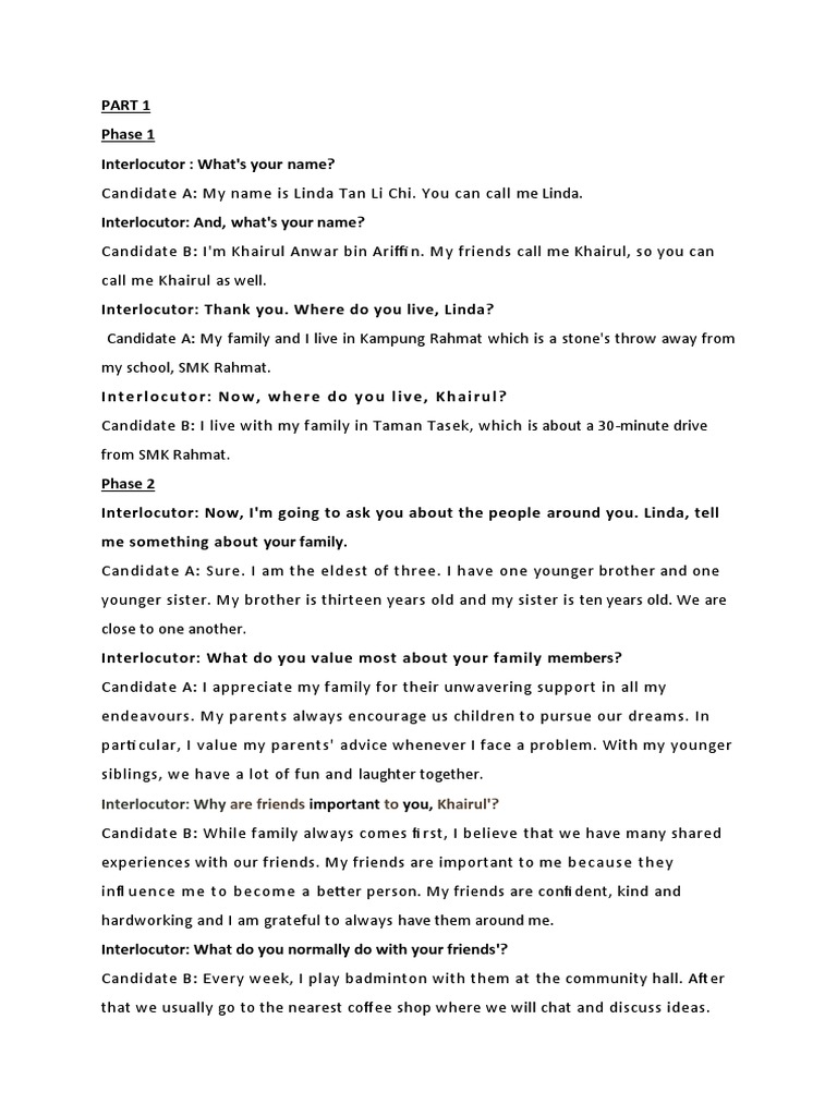 Sample Answer Speaking Test | PDF | Sports