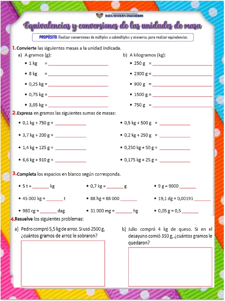 FICHA DE APLICACIÓN - EQUIVALENCIAS Y CONVERSIONES DE LAS UNIDADES DE ...
