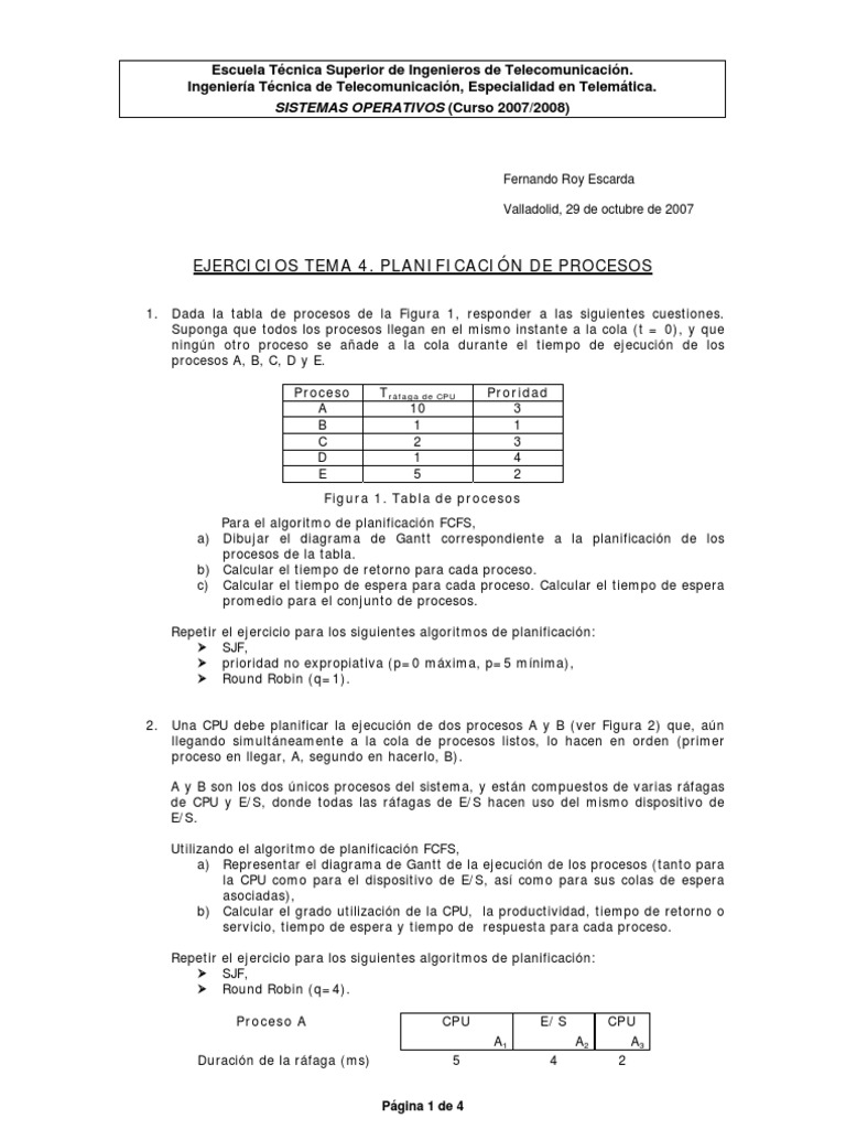SO Tema4 Ejercicios Planificacion | PDF | Ingeniería Informática | Áreas de informática
