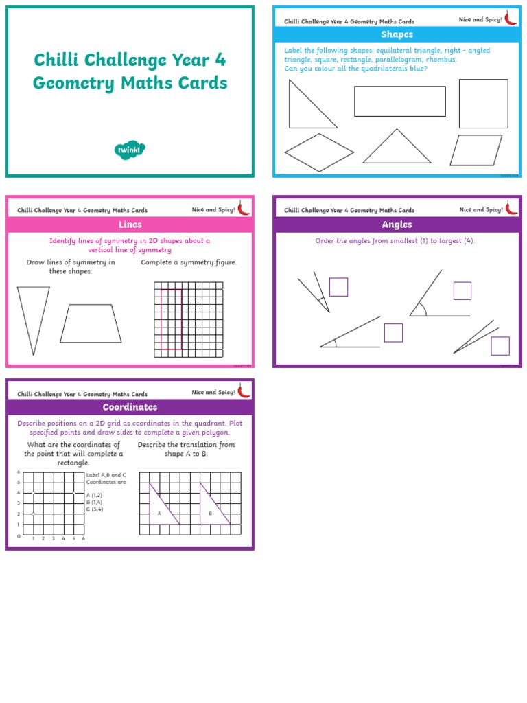 Chilli Challenge Year 4 Geometry Maths Cards: A Spicy Review of Shapes ...