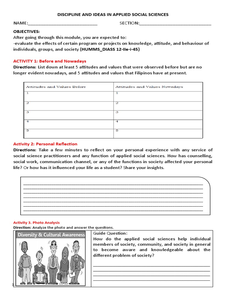 Activity Sheet DISCIPLINE AND IDEAS IN APPLIED SOCIAL SCIENCES | PDF ...