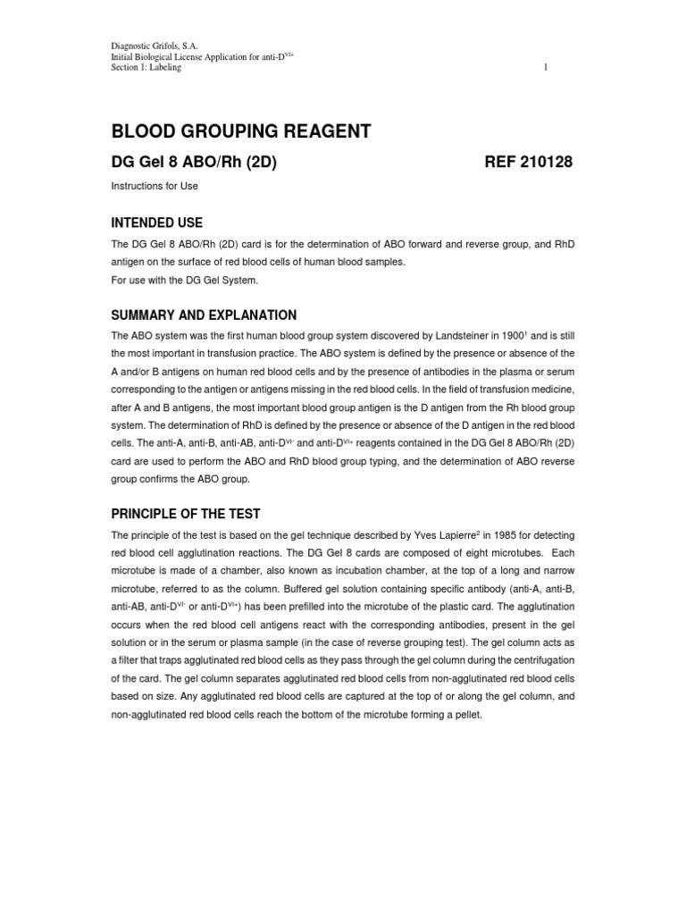 Package Insert - DG Gel 8 ABO-Rh (2D) | Download Free PDF | Blood Type ...