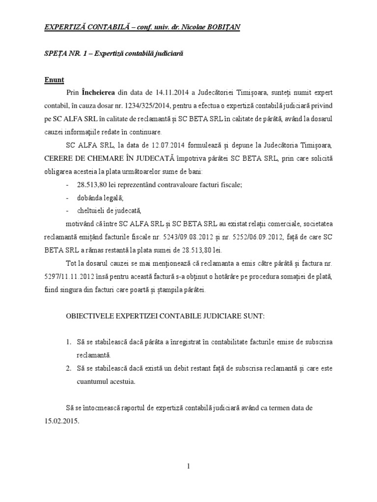 Curs12 - MODELE RAPOARTE EXPERTIZA CONTABILA - Partea 1 | PDF