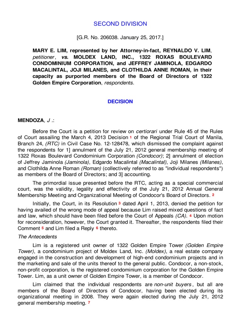 Lim v. Moldex Land, Inc. | PDF | Proxy Voting | Condominium