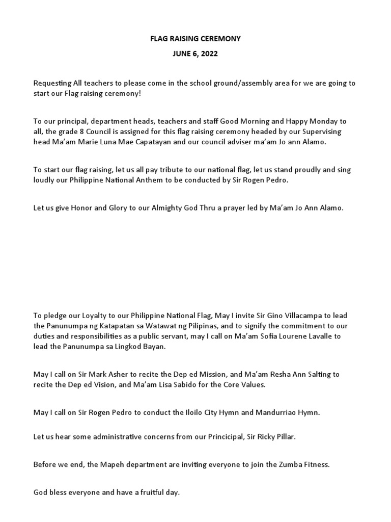 Flag Raising Ceremony Script | PDF
