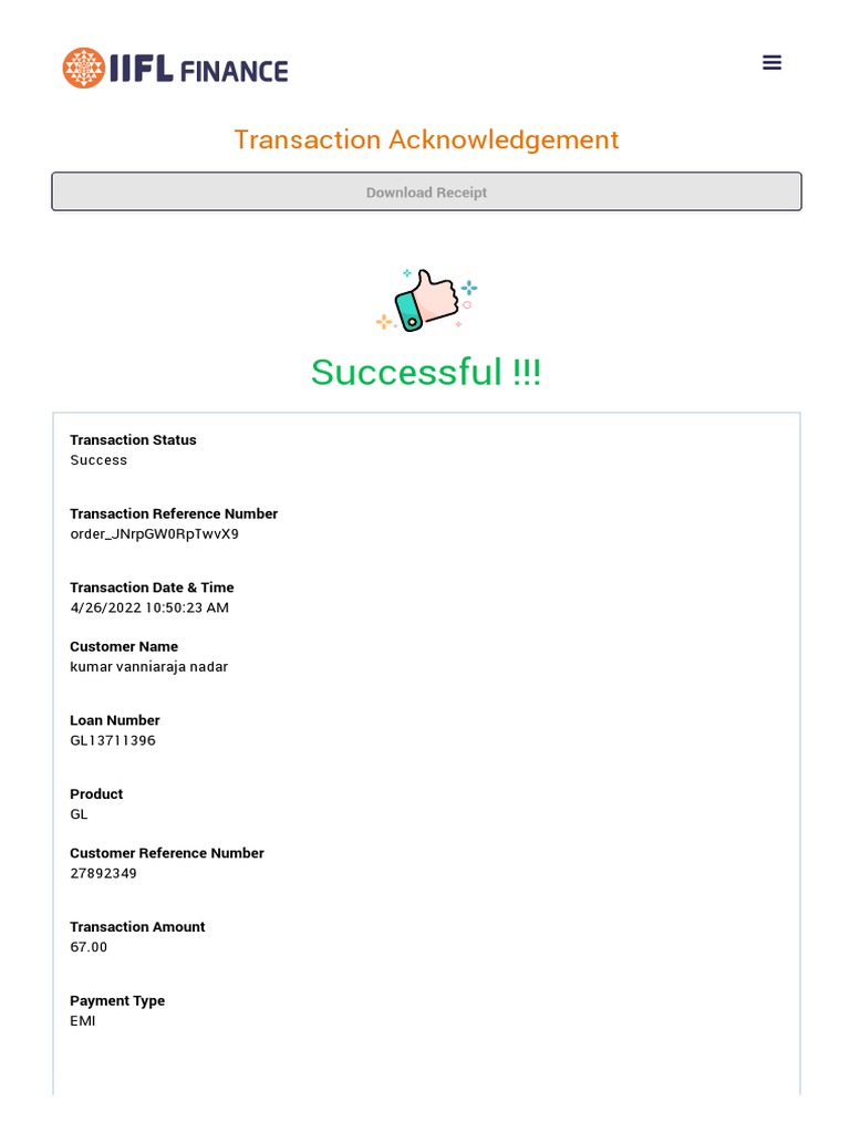 Successful !!!: Transaction Acknowledgement | PDF