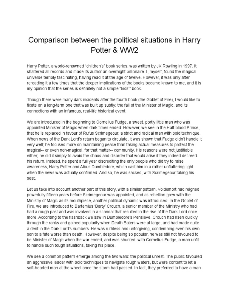 Comparison Between The Political Situations in Harry Potter & WW2 | PDF ...