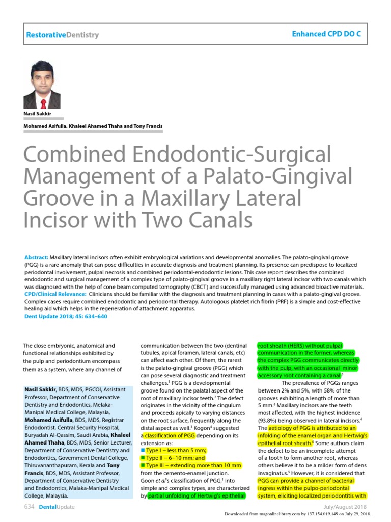 Combined Endodontic-Surgical Management of A Palato-Gingival Groove in ...