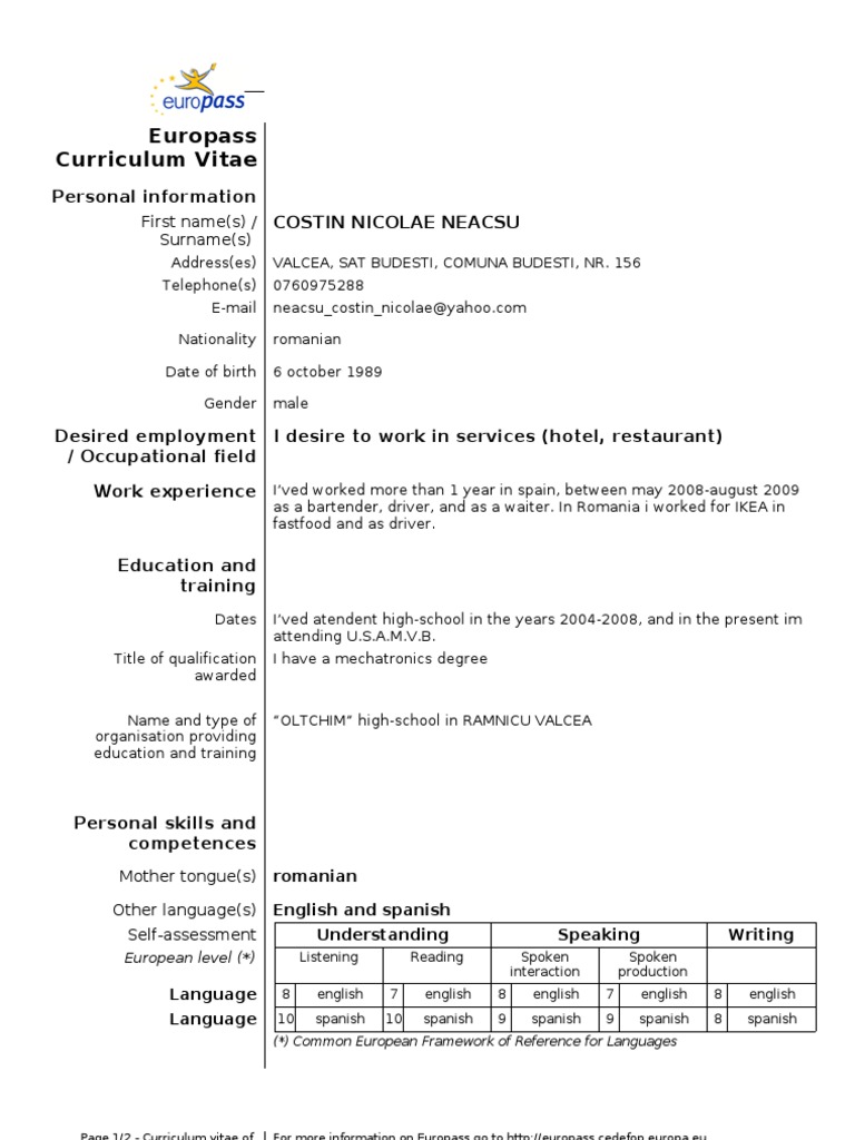 Model CV in Engleza | Cognition | Psychology & Cognitive Science