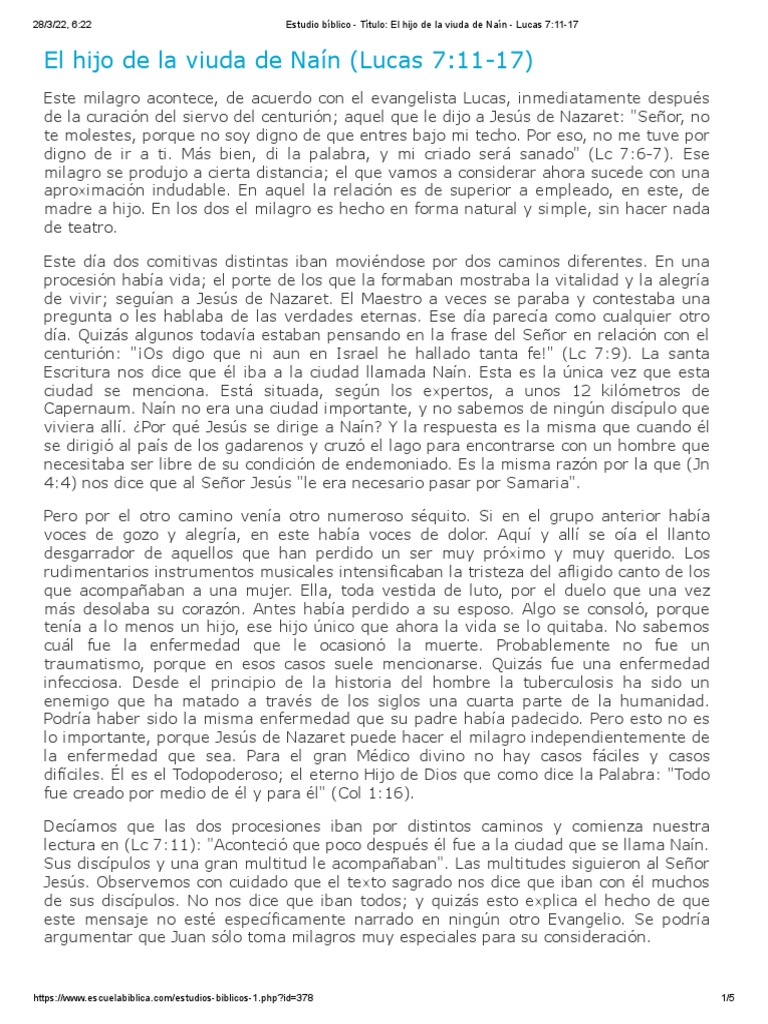Estudio Bíblico Título - El Hijo de La Viuda de Naín Lucas 7 - 11 17 ...