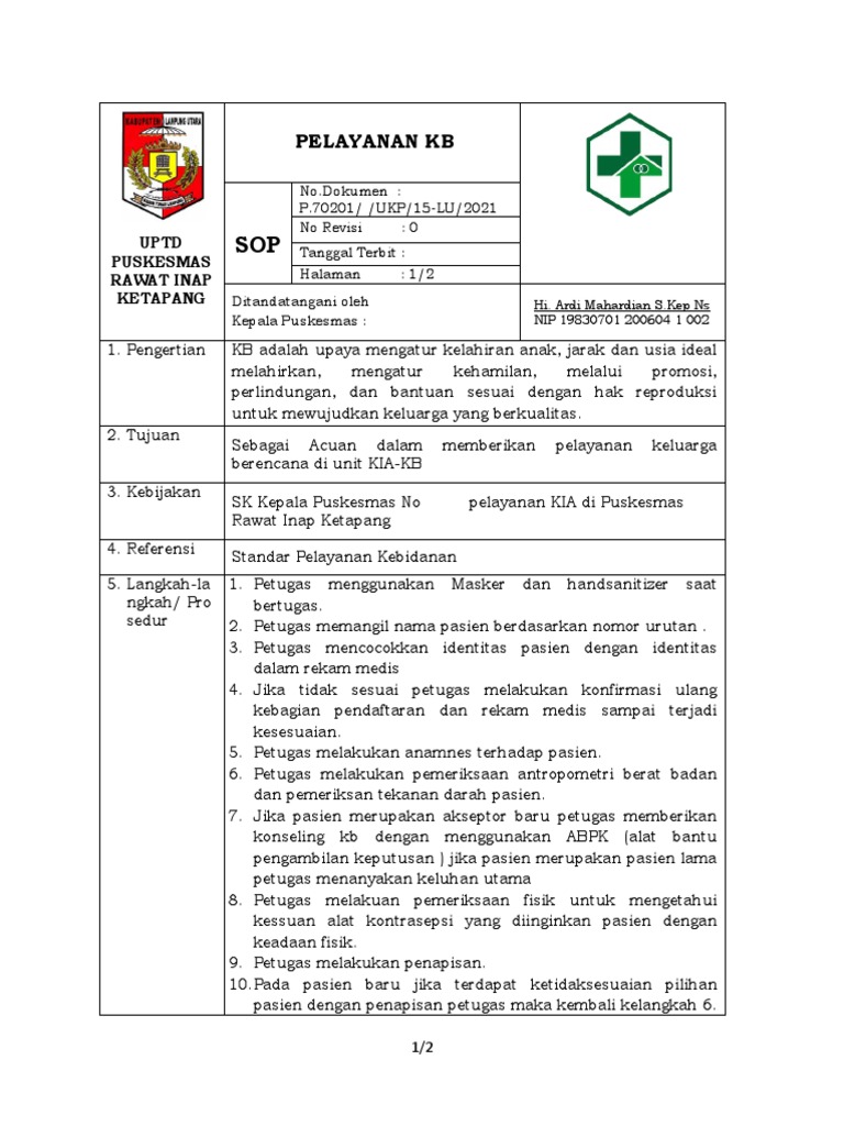 Sop Pelayanan KB | PDF