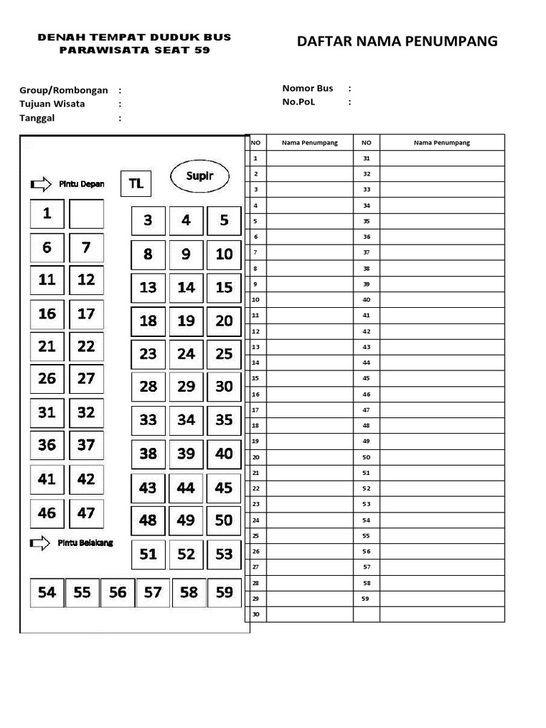 Denah Tempat Duduk Bus Parawisata Seat 59 | PDF